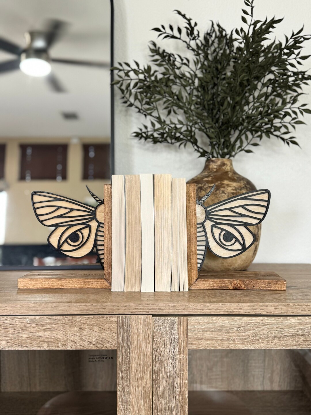 Sleepy Eyed Moth Bookends, Moth Bookends, Book Stoppers, Wooden Book ...