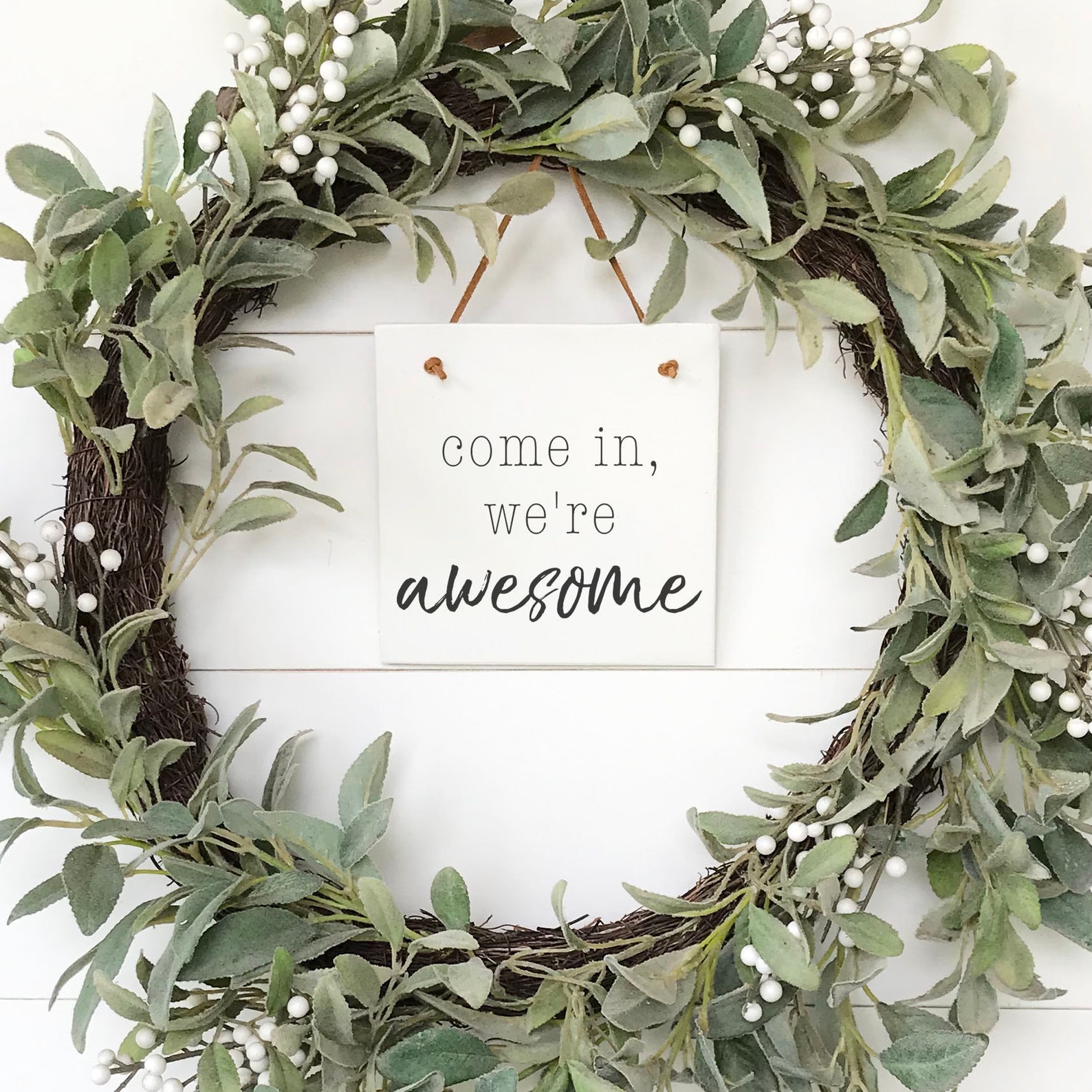 Front Door Sign, Come in We're Awesome, Wreath Sign, Small Wood Sign ...