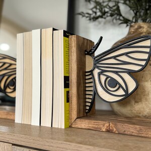 Sleepy Eyed Moth Bookends, Moth Bookends, Book Stoppers, Wooden Book ...