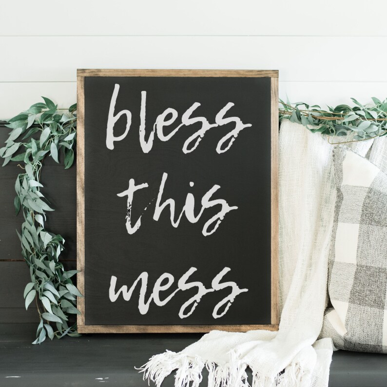 Bless This Mess Sign Framed Wood Sign Farmhouse Sign Large - Etsy