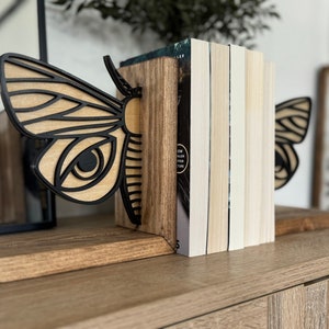 Sleepy Eyed Moth Bookends, Moth Bookends, Book Stoppers, Wooden Book ...