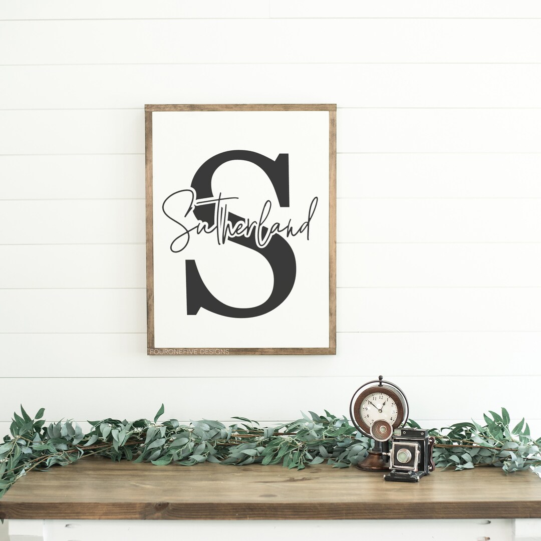 Last Name Sign, Large Initial, Modern Sign, Framed Wood Sign, Family ...