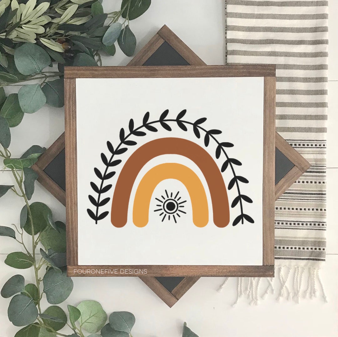 Boho Rainbow and Sun Sign, Wood Sign, Boho Wood Wall Art, Framed Wall ...