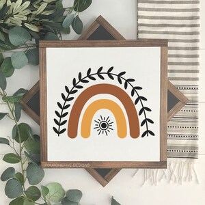 Boho Rainbow and Sun Sign, Wood Sign, Boho Wood Wall Art, Framed Wall ...