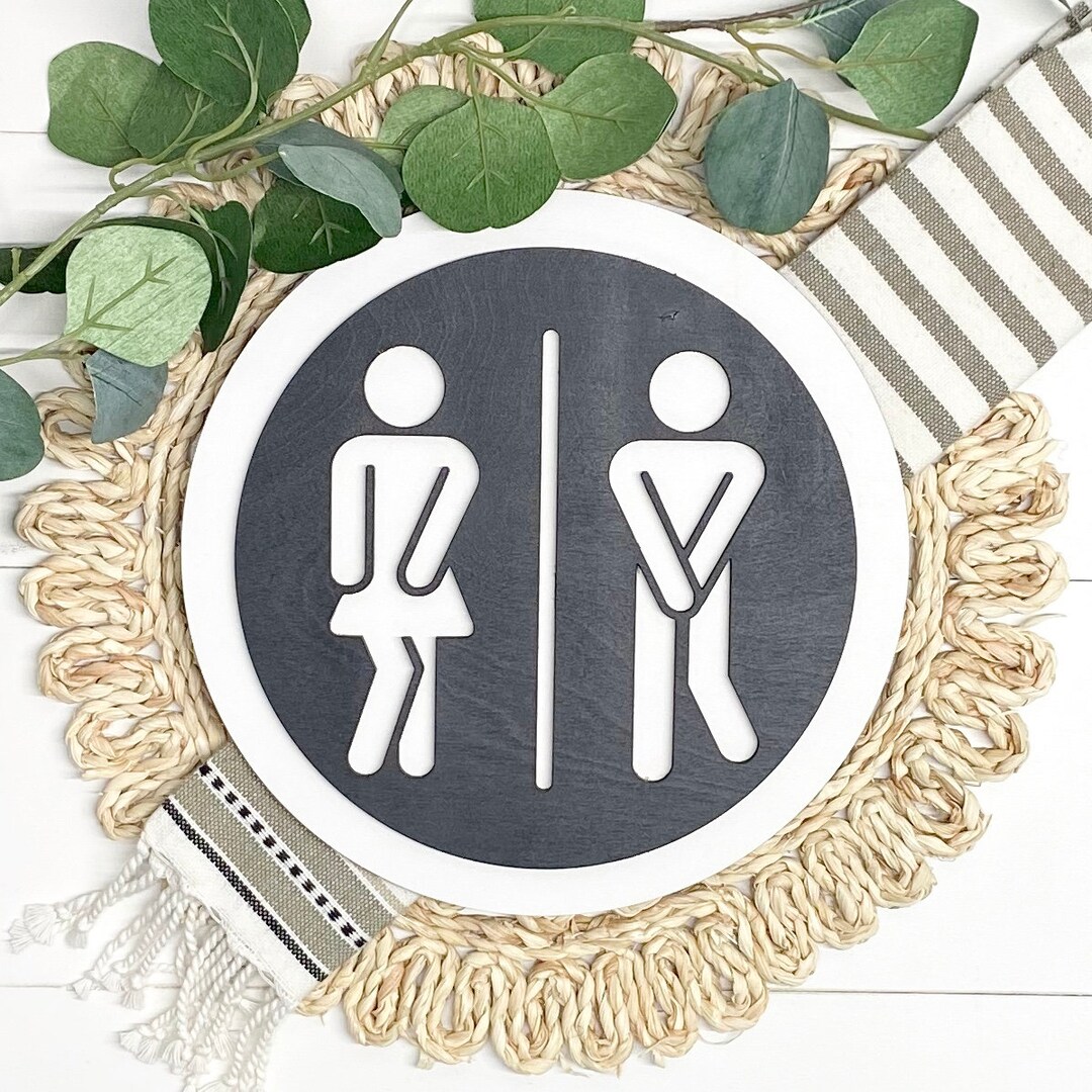 Bathroom Sign, Restroom Sign, 10 Round Sign, Bathroom Decor, Round Wood ...