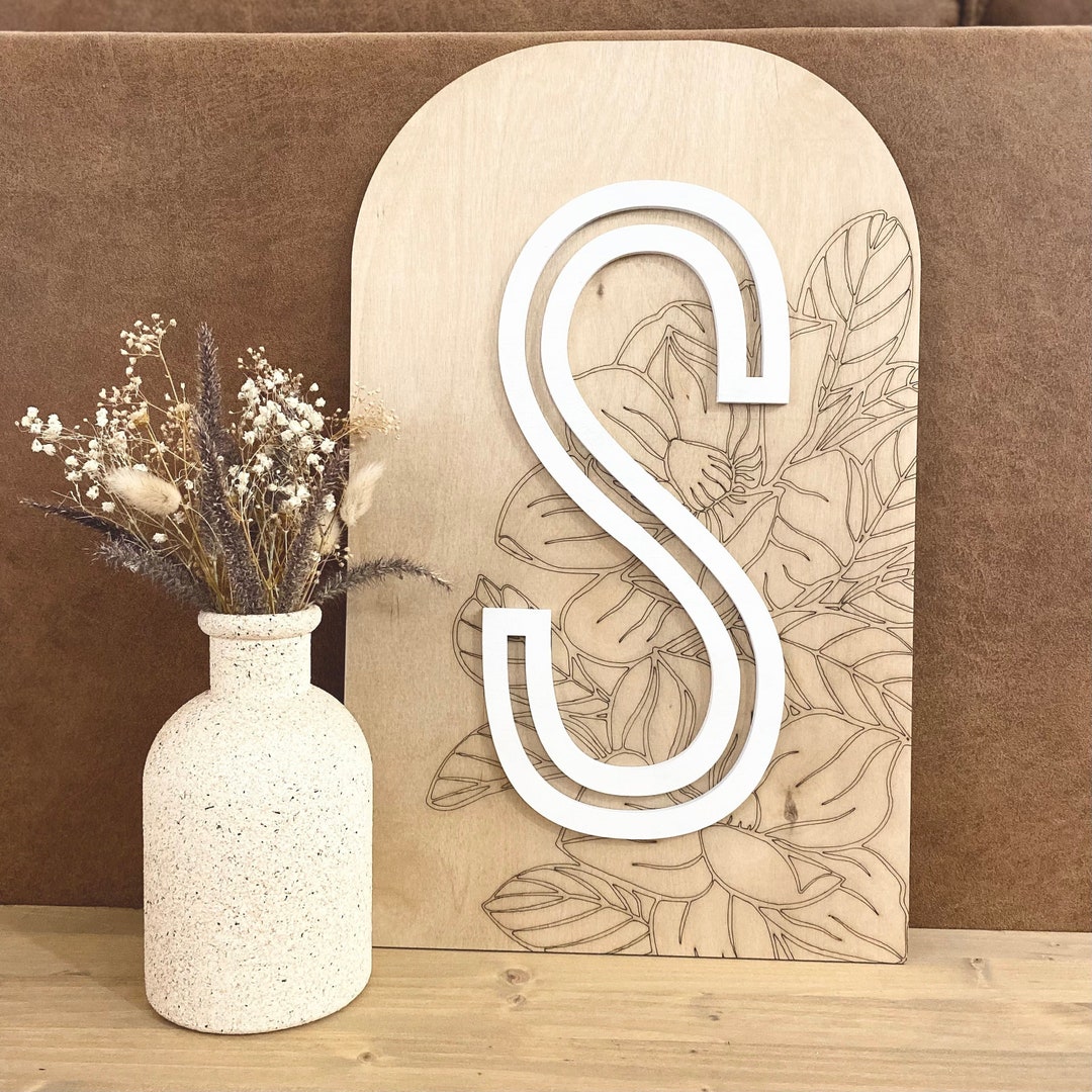 Floral Monogram Sign Shelf Sitter Shelf Decor Family - Etsy