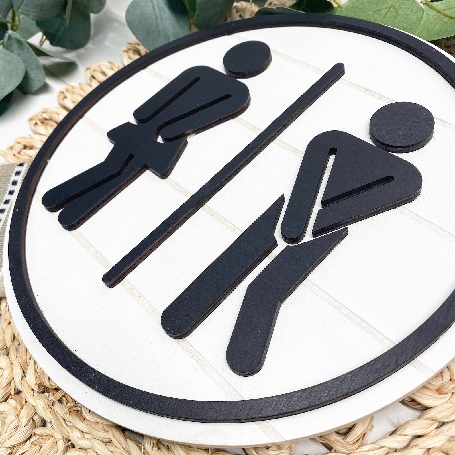 Bathroom Sign Restroom Sign 10 Round Sign Shiplap | Etsy