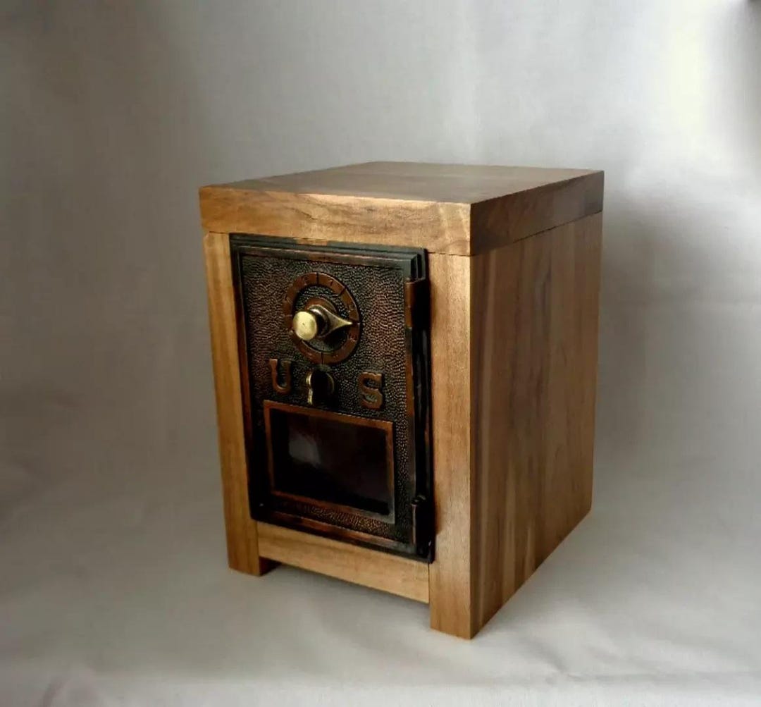 Wooden Vault With Black Lacquer Copper Safe US Brass Bronze Post Office ...