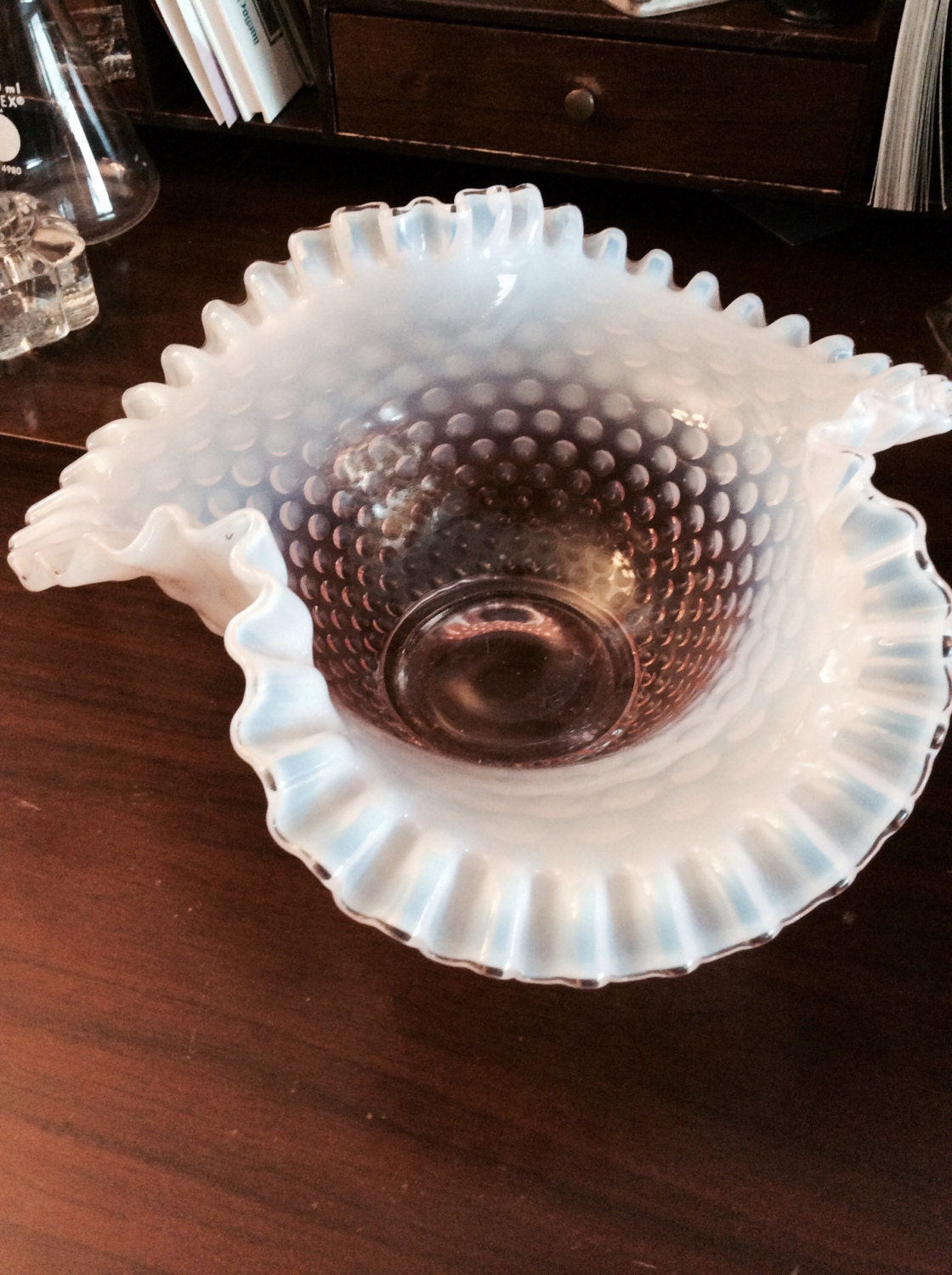 Vintage Fenton art glass large Hobnail FENTON BRIDE bowl | Etsy