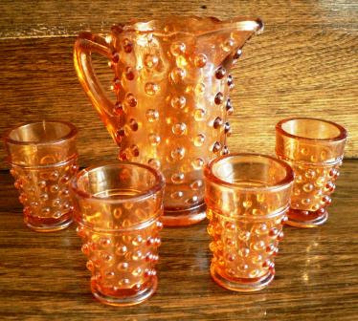 Vintage Fenton Art Glass Hobnail Childs WATER SET AMBER - Etsy