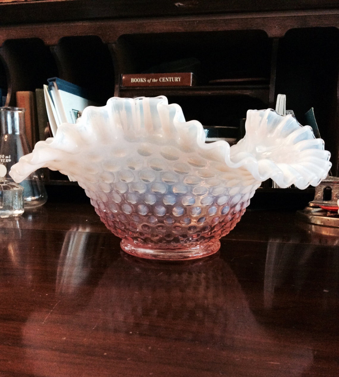 Vintage Fenton art glass large Hobnail FENTON BRIDE bowl | Etsy