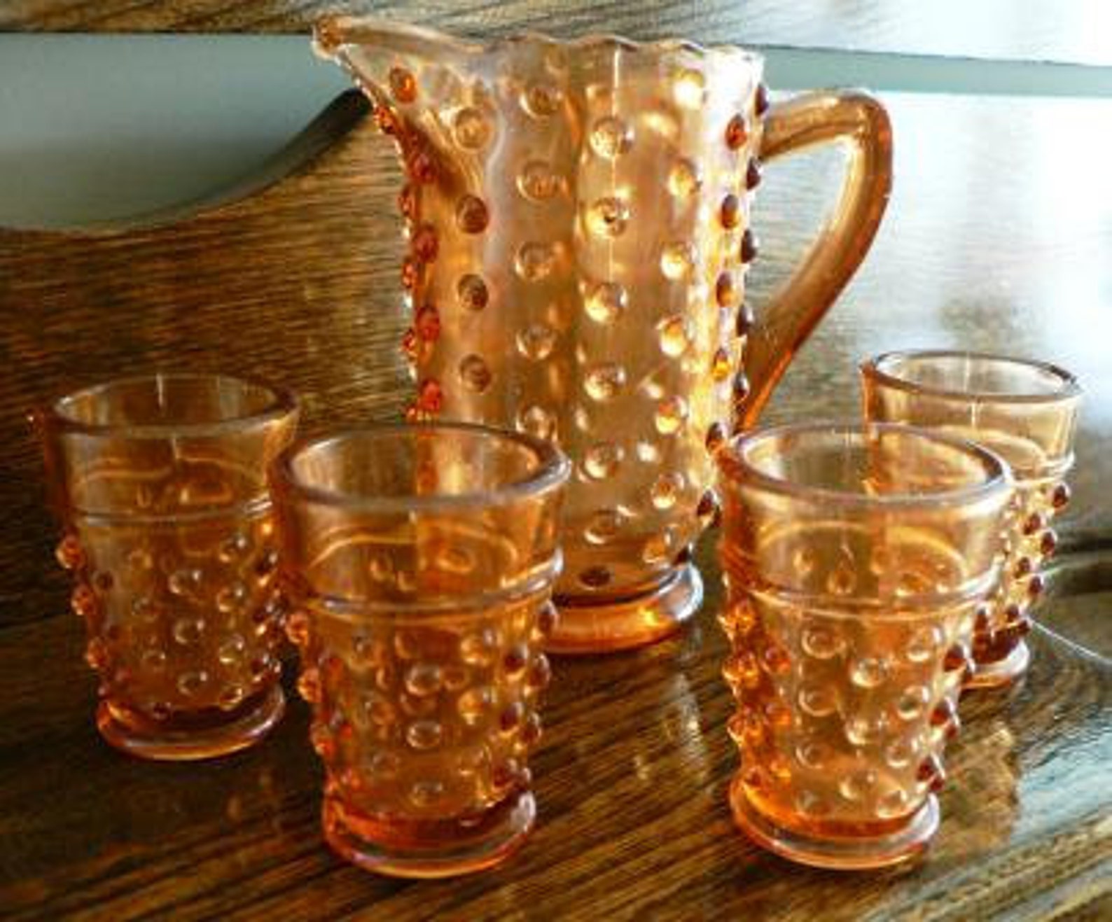Vintage Fenton Art Glass Hobnail Childs WATER SET AMBER - Etsy