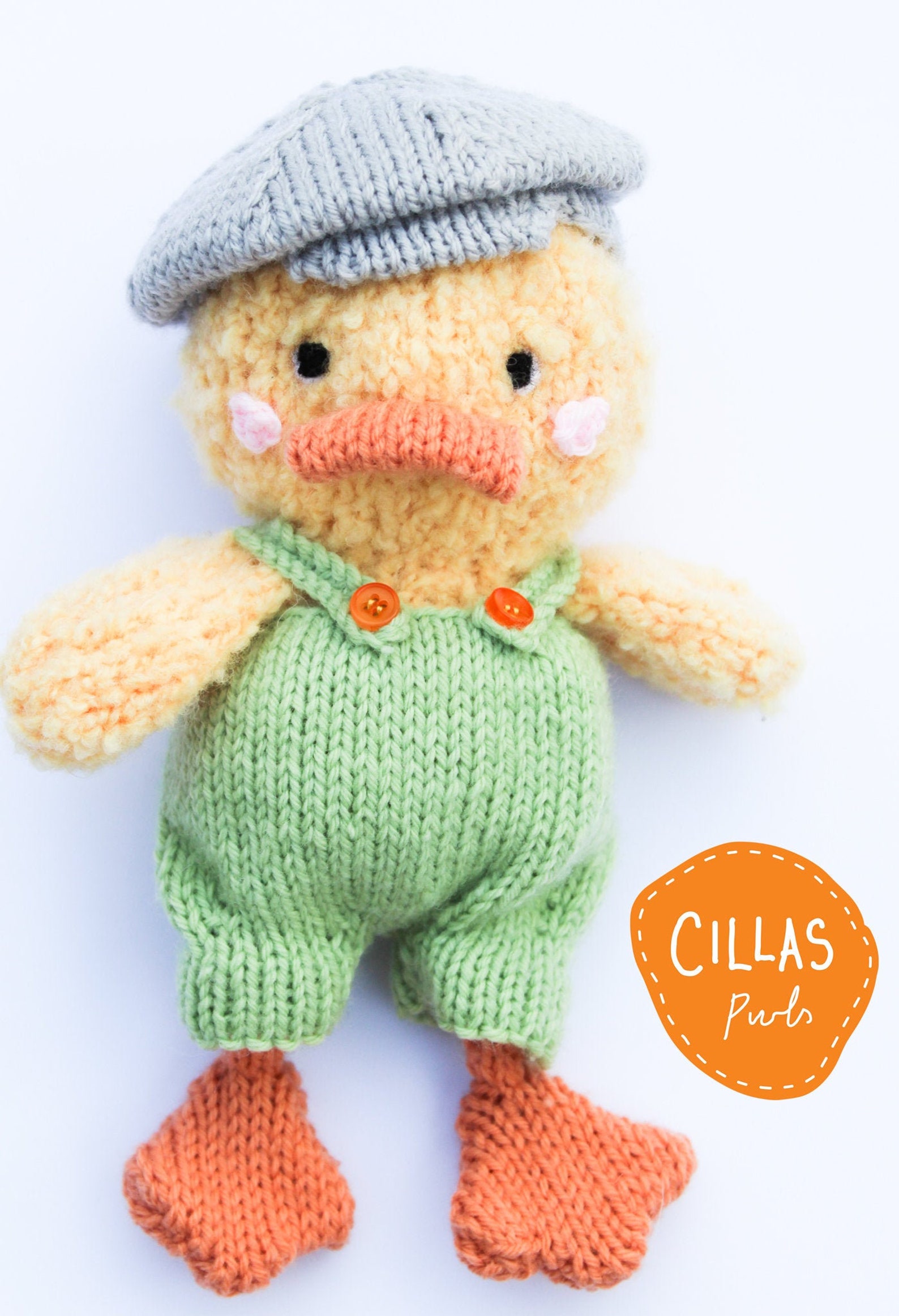 Darwin Duck Wearing Dungarees and a Flatcap Knitting Pattern | Etsy