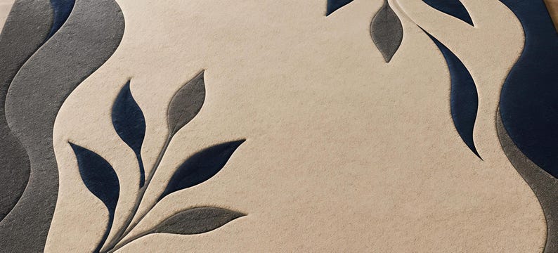 Hand Tufted Wool Rug: Abstract Leaf Design, Soft Living Room Carpet - Etsy