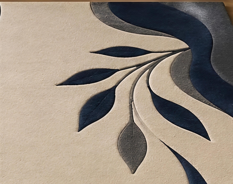 Hand Tufted Wool Rug: Abstract Leaf Design, Soft Living Room Carpet - Etsy