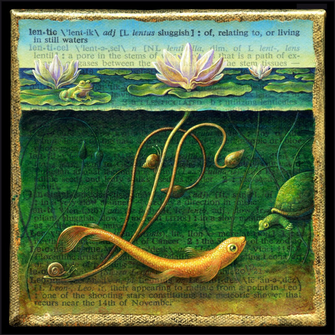 Underwater Art Print, Lentic: A Goldfish and a Turtle in a Lily Pond ...