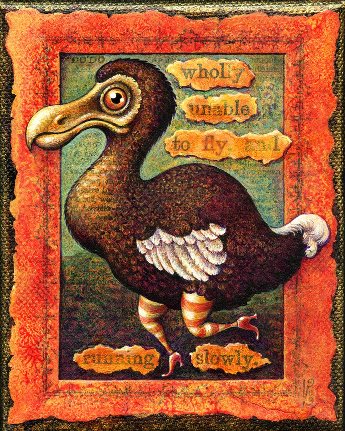 Funny Sad Dodo Art Print, Running Slowly: Dodo in High Heels, Striped ...