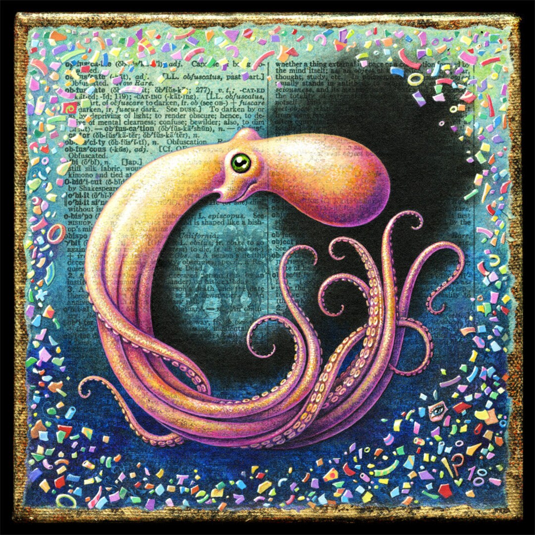 Octopus Art Print, Obfuscation: Octopus, Ink, & a Confetti of Plastic ...