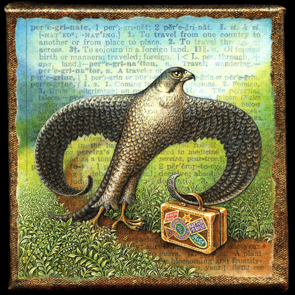 Travel Art Print, Peregrinate: Peregrine Falcon With Suitcase Walks a ...