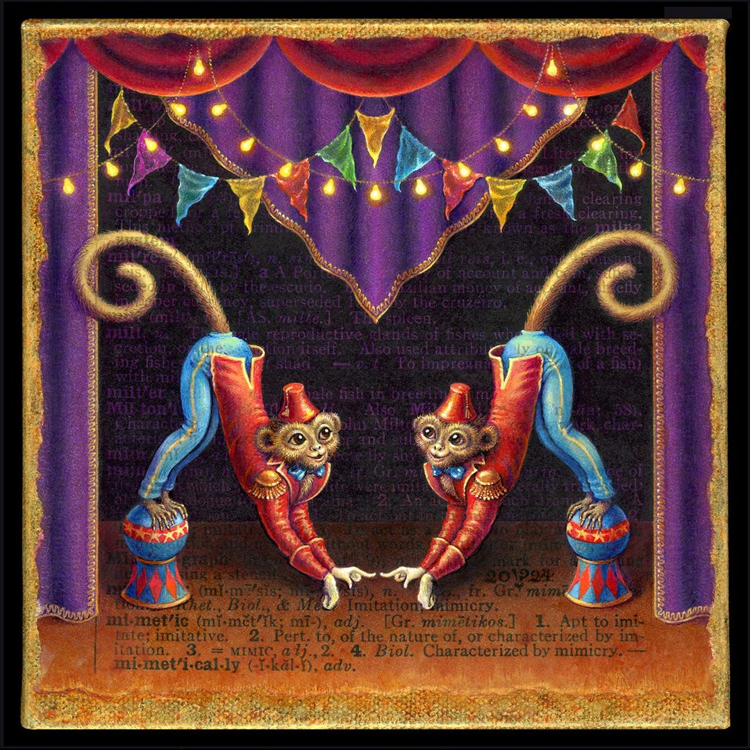Mimetic: Circus Monkey Art Print. Playful Monkeys Doing Symmetrical ...