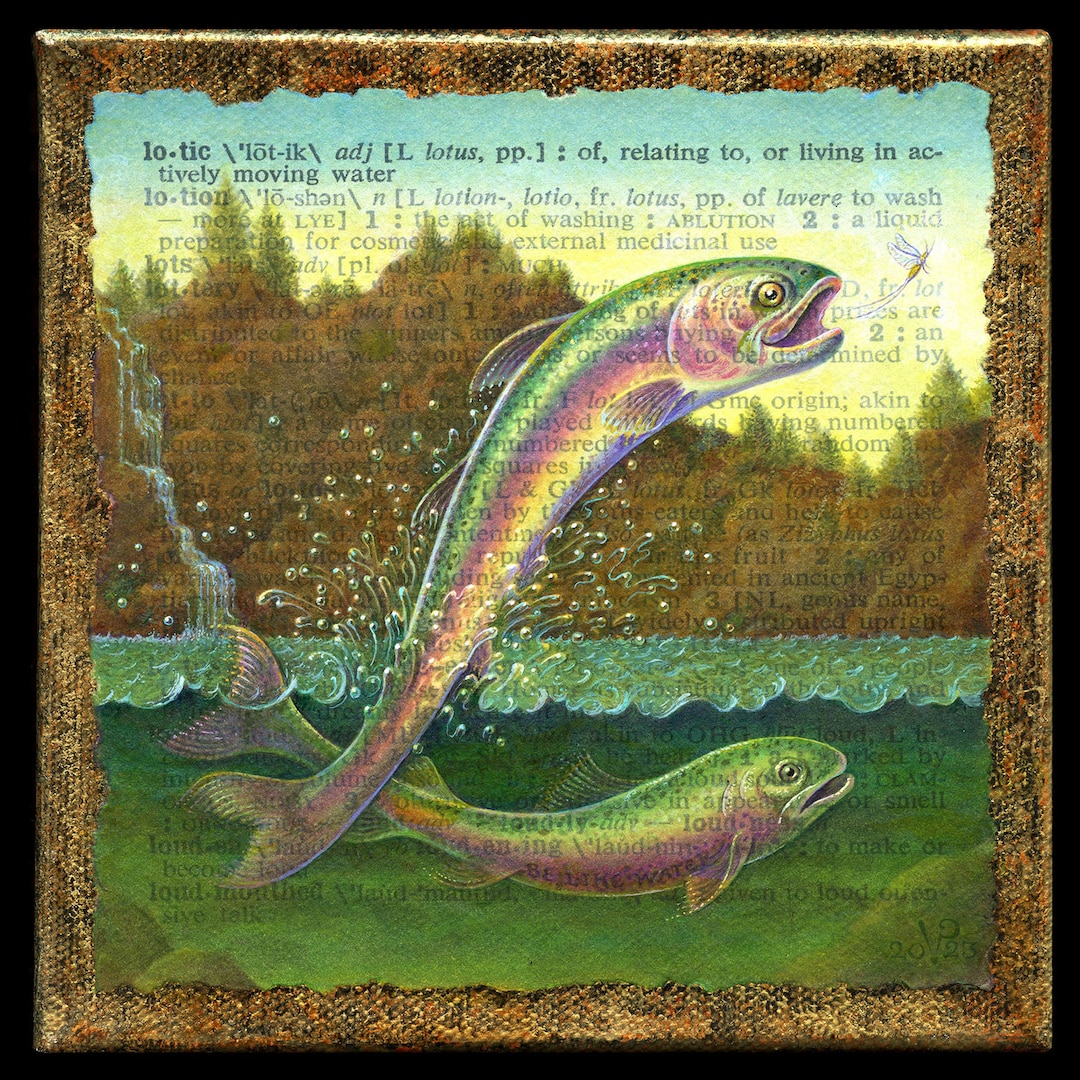 Rainbow Trout Art Print, Lotic: Leaping Fish in Mountain Stream ...