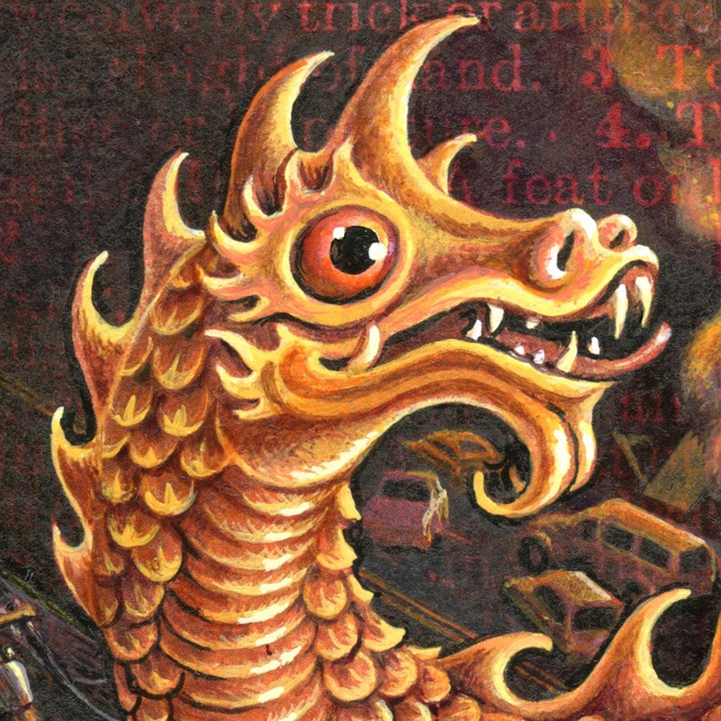 Monster Art Print, Juggernaut: Golden Dragon Attacking City. Alphabet ...