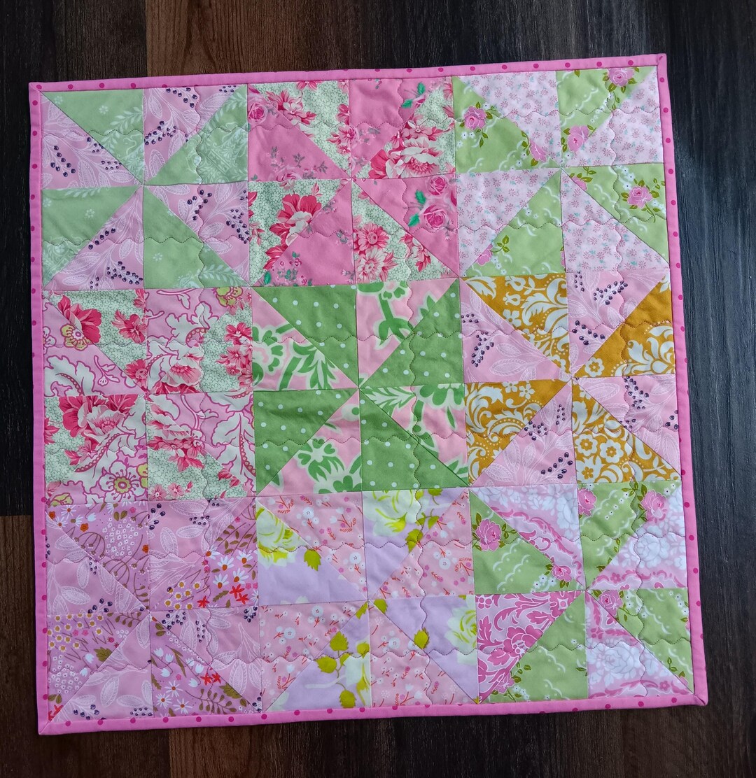 Baby Doll Quilt Handmade - Pretty in Pink Pinwheels- 21" by 21" - Fits ...