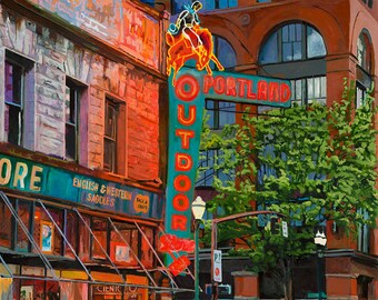 Fine Art Print Giclee of Original Artwork of Portland Neon Marquee for ...