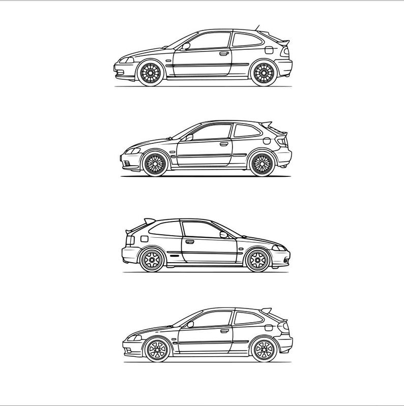 Honda Civic EK Hatchback Silhouette Vector | Svg Dxf Stl 3mf Pdf ...