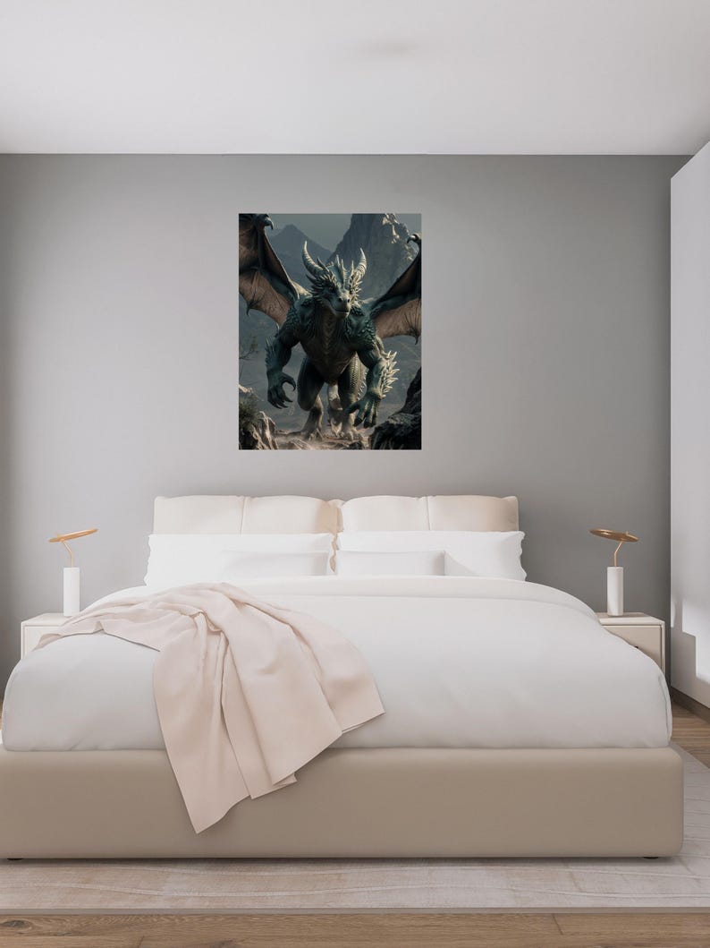 Earth Dragon Wall Art | Epic Fantasy Mountain Dragon Print (digital ...