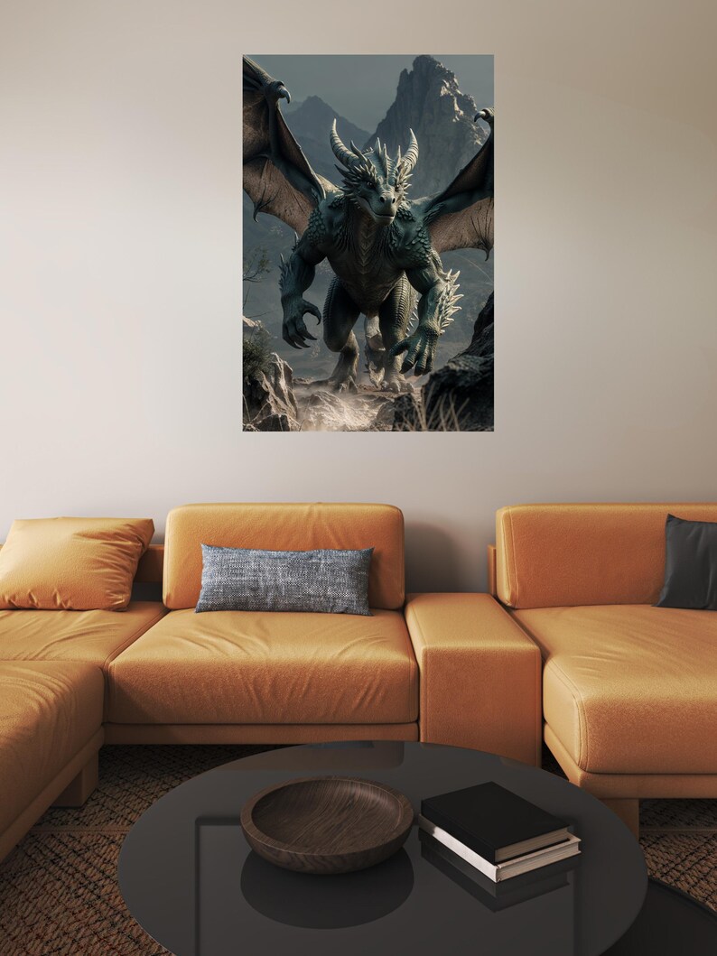 Earth Dragon Wall Art | Epic Fantasy Mountain Dragon Print (digital ...