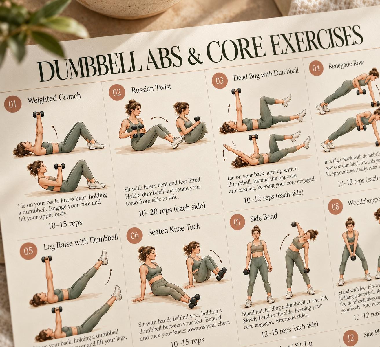 Dumbbell Abs Workout Printable, Core Exercise Poster, Ab Workout Chart ...