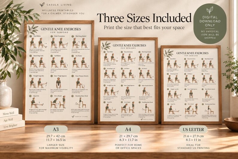 Knee Exercises for Seniors Printable, Gentle Knee Strength & Mobility ...
