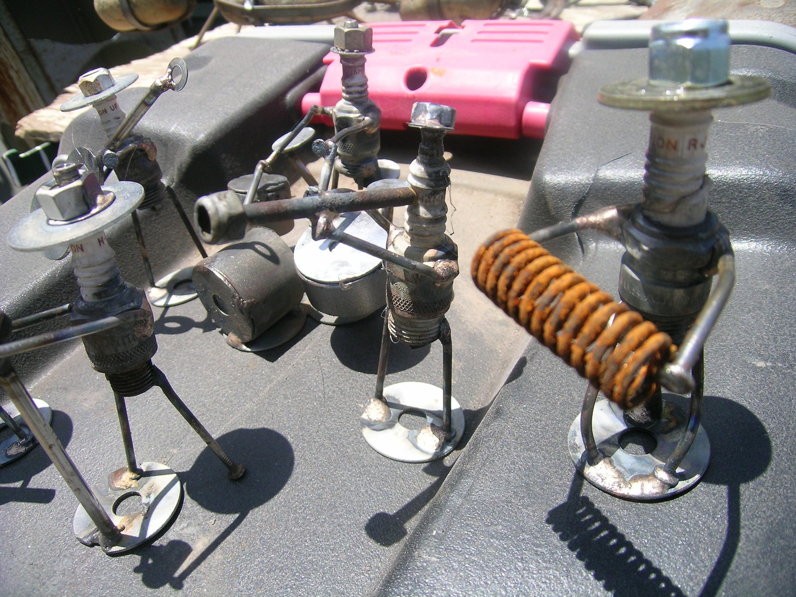 Recycled Spark Plugs Band the Sparks Metal Yard Art or Home Decor Free ...