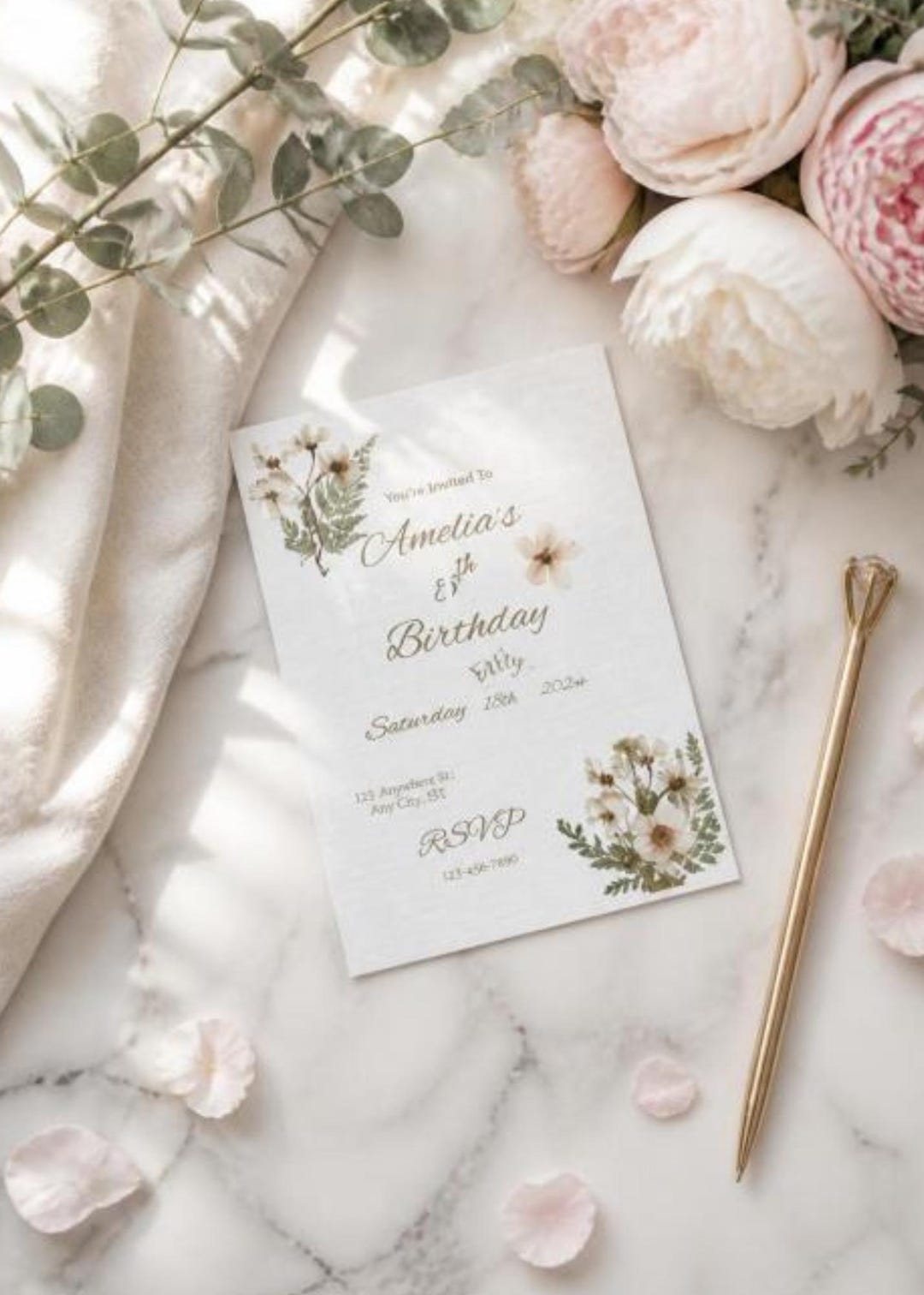 Floral Birthday Invitation Template: Cream Vintage Design (digital) - Etsy
