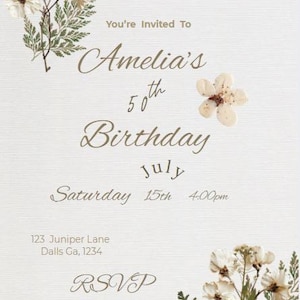 Floral Birthday Invitation Template: Cream Vintage Design (digital) - Etsy