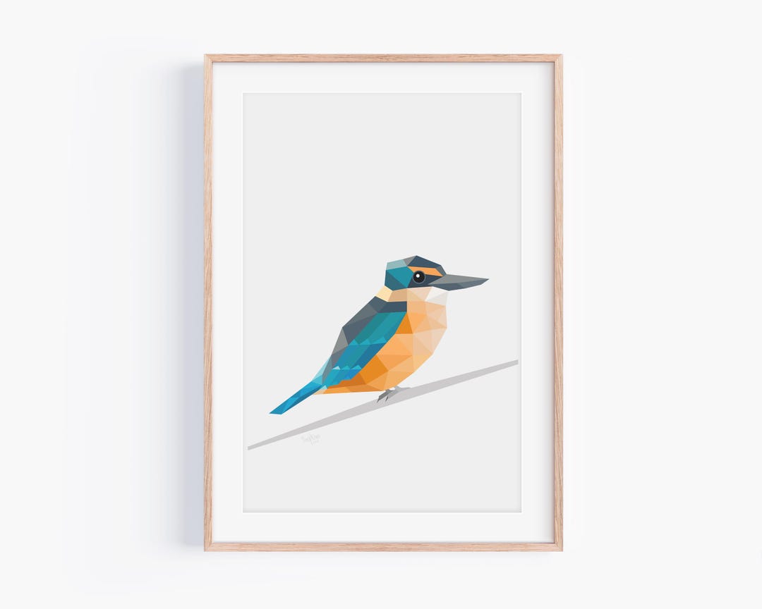 Sacred Kingfisher Wall Art Kotare Bird Geometric Illustration, New ...