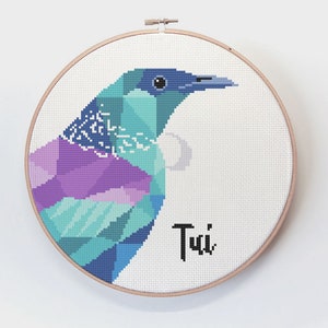 Tui Cross Stitch Pattern: Geometric New Zealand Bird (PDF Pattern) - Etsy