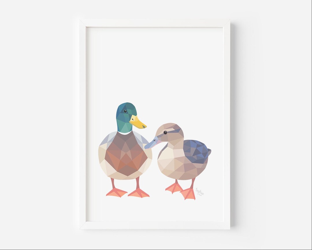Geometric Duck Pair Art Print: New Zealand Birds Nursery Decor - Etsy