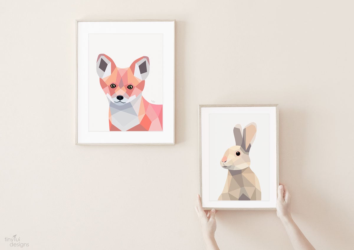 Nursery rabbit print, Rabbit art, Geometric nursery prints, Children ...