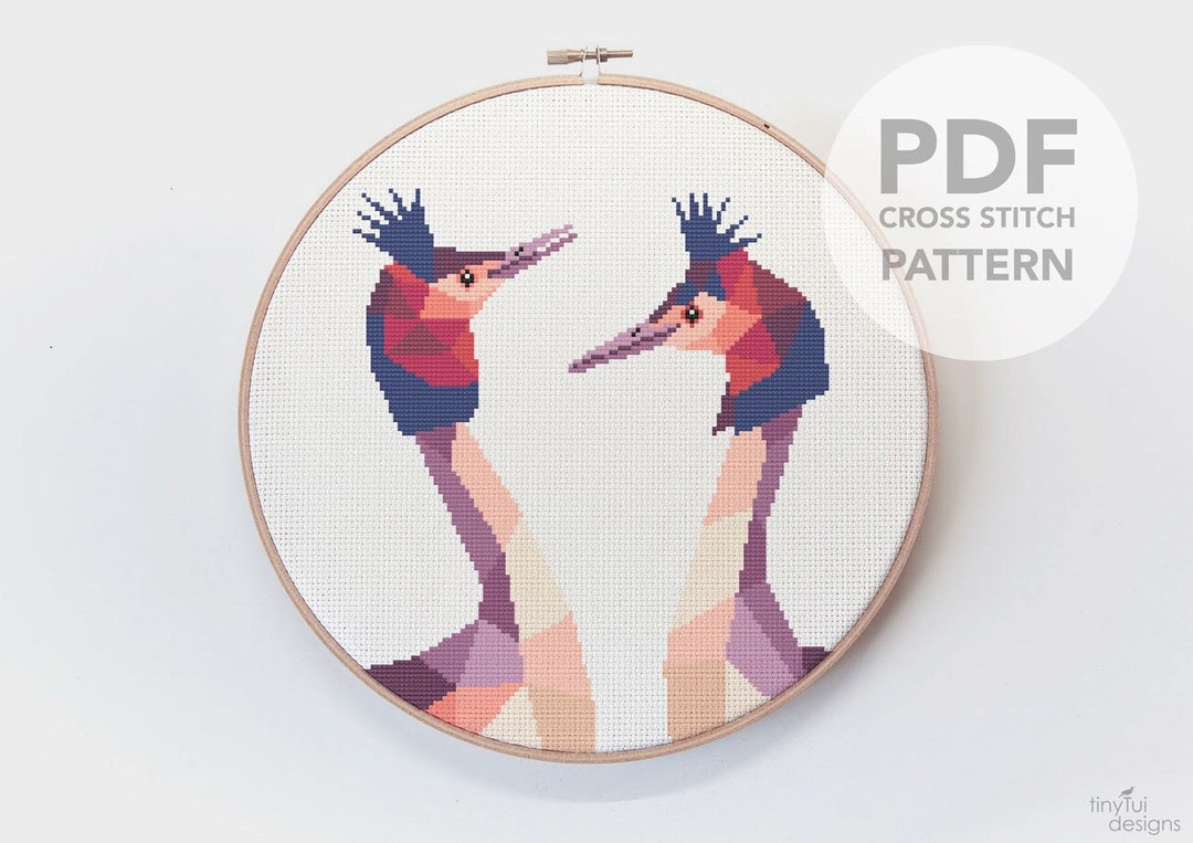 Grebe Pair Cross Stitch Pattern: Modern Geometric Art (PDF Pattern) - Etsy
