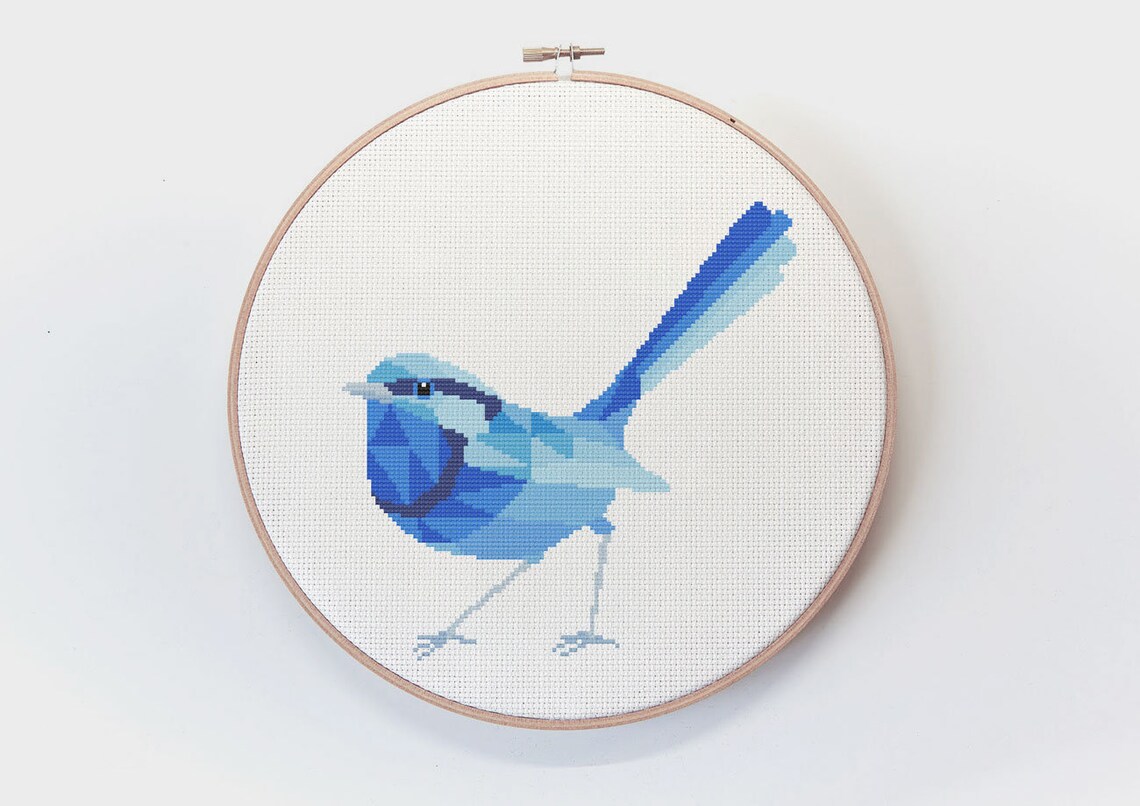 Blue Wren Cross Stitch Pattern: Geometric Bird Embroidery (PDF Pattern ...