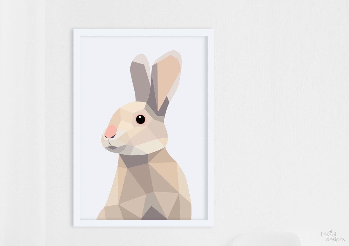 Nursery rabbit print, Rabbit art, Geometric nursery prints, Children ...