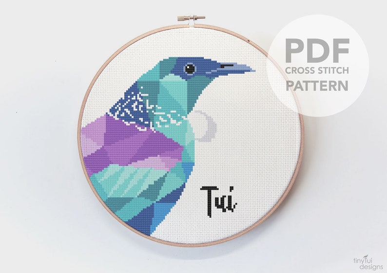 Tui Cross Stitch Pattern: Geometric New Zealand Bird (PDF Pattern) - Etsy