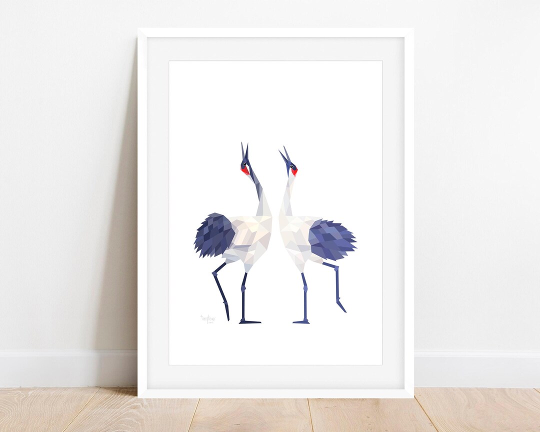 Red-crowned Cranes Art Print: Geometric Bird Poster - Etsy