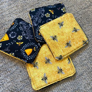 Bees and Beehives on Black Pinwheel Fabric Coaster Set of 4 - Etsy