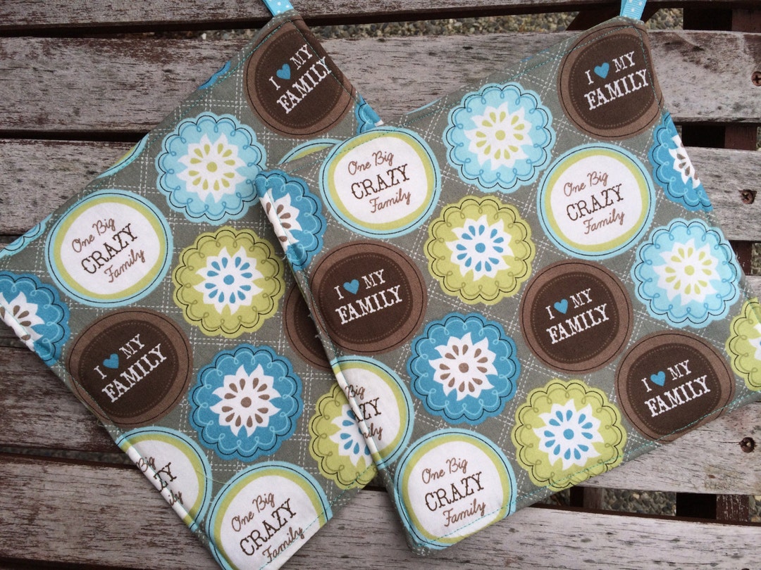 One Big Crazy Family Pot Holders - Set of Two (2), With Loops ...
