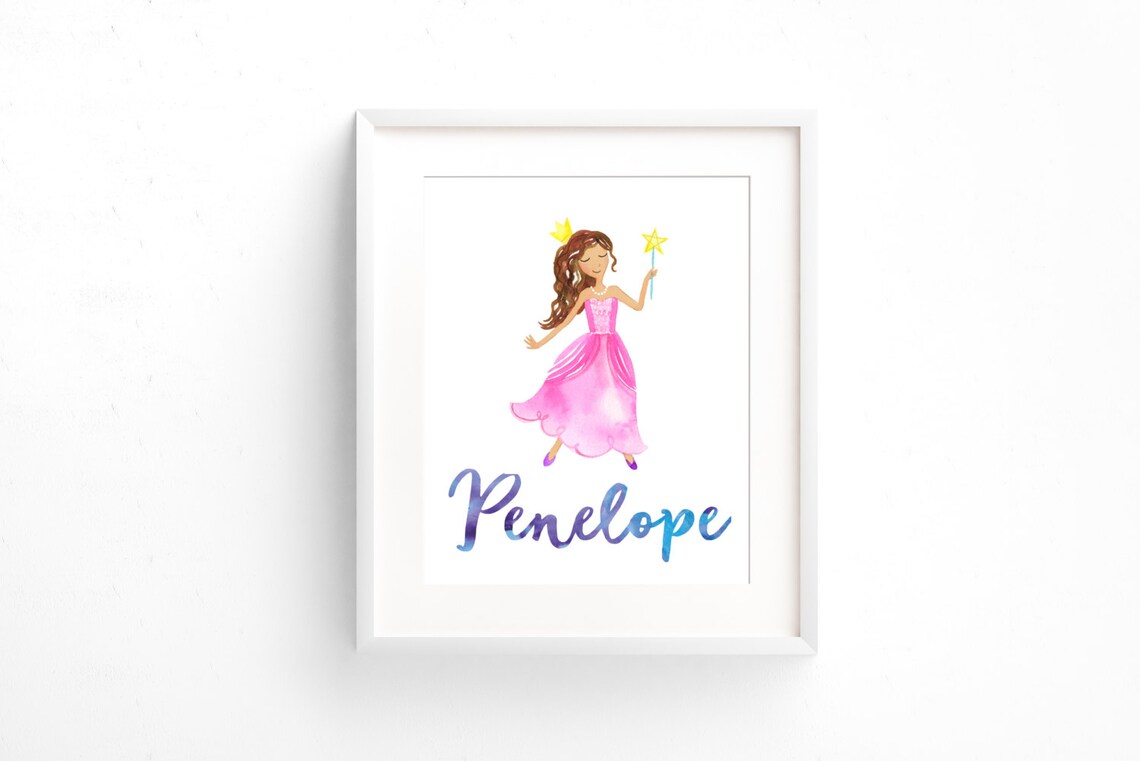 Custom Name Print Custom Princess Watercolor Nursery Print | Etsy