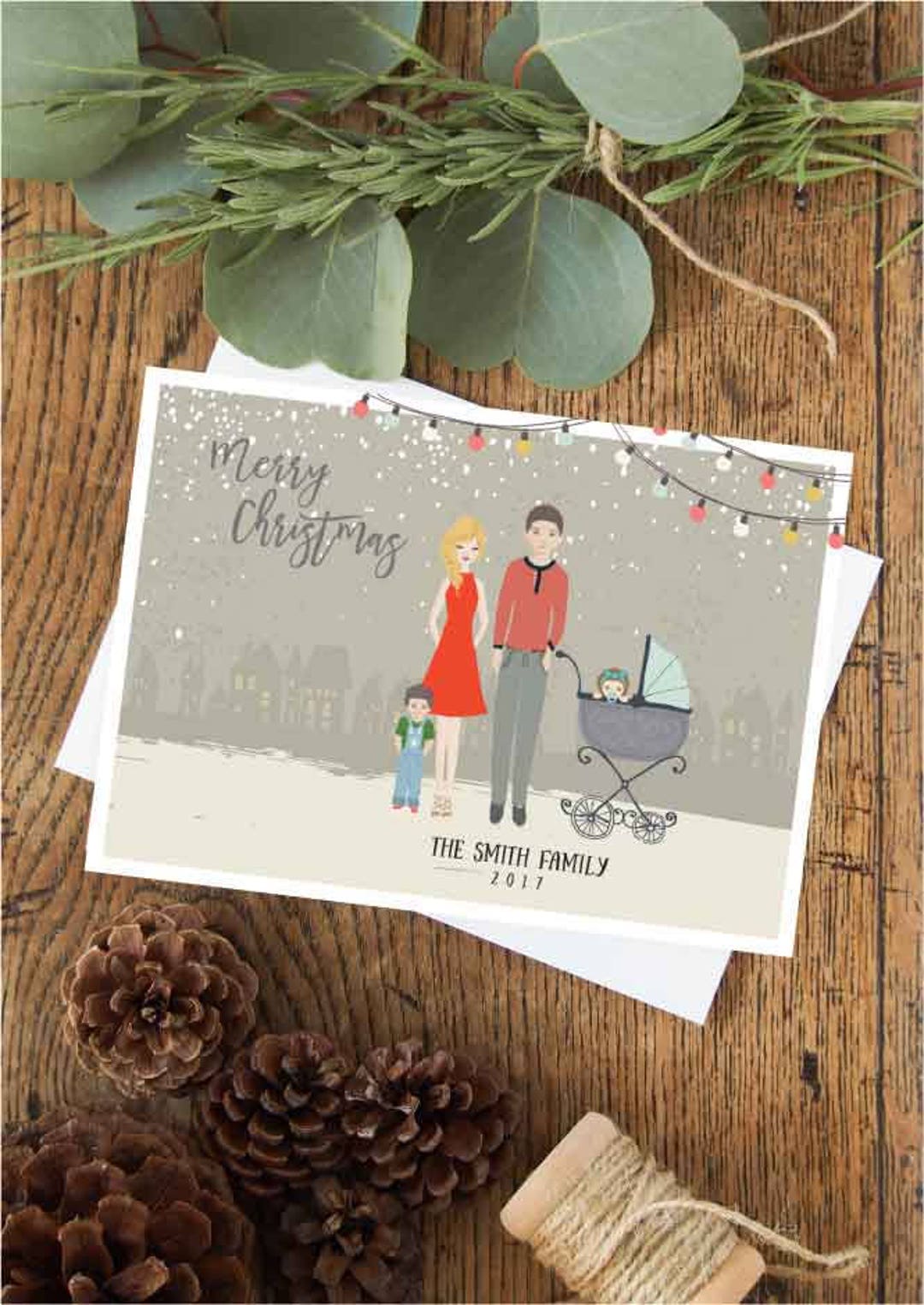 Custom Holiday Card, Family Portrait Illustration, Custom Christmas ...