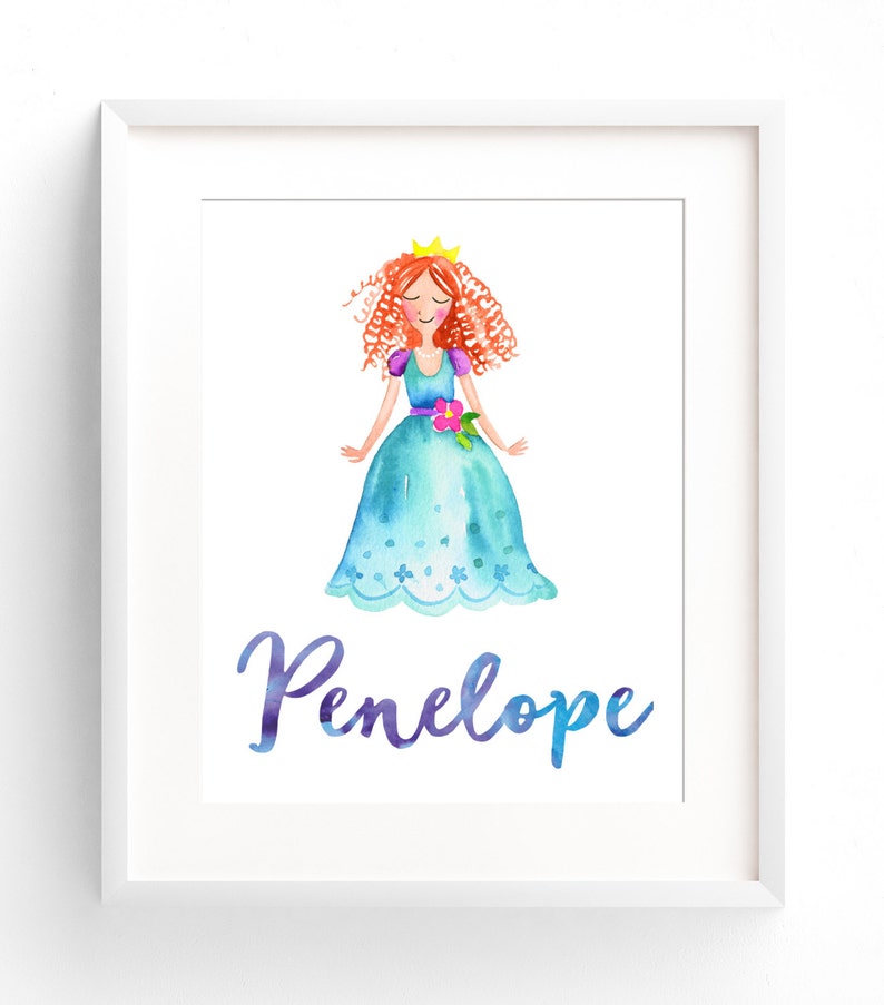Custom Name Print, Custom Princess Watercolor Nursery Print, Baby Name ...